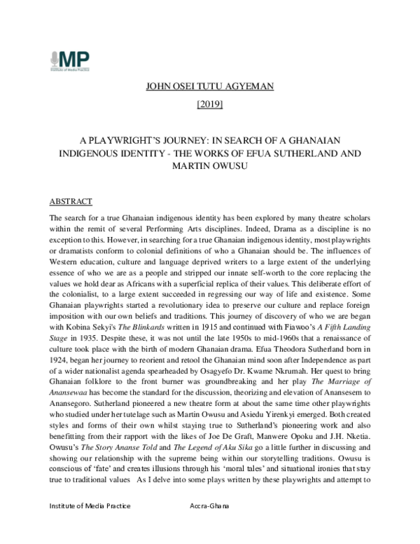 (PDF) The Playwright's Journey: In search of a Ghanaian Identity. The ...