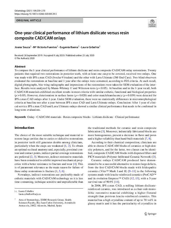 (PDF) One-year clinical performance of lithium disilicate versus resin ...