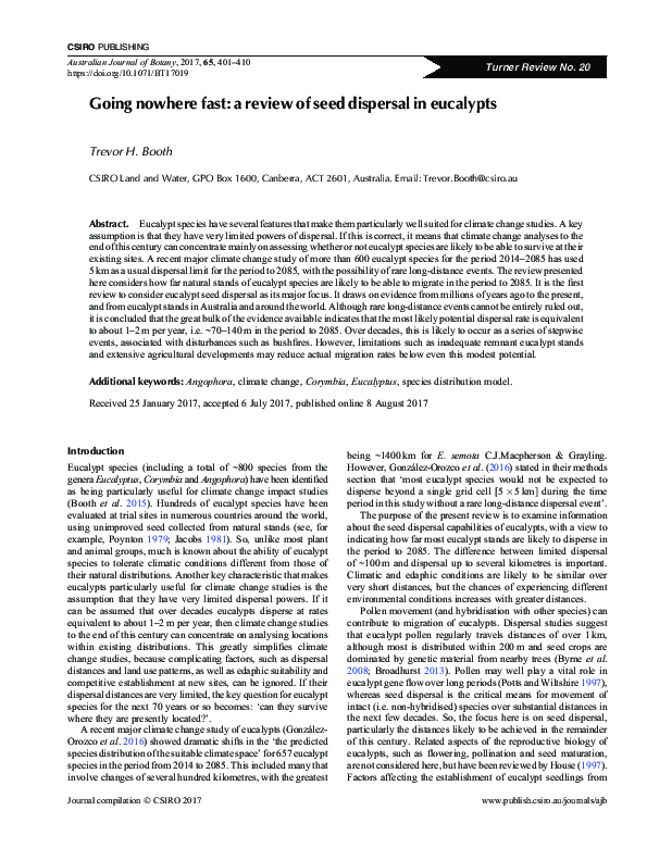 (PDF) Going nowhere fast: a review of seed dispersal in eucalypts