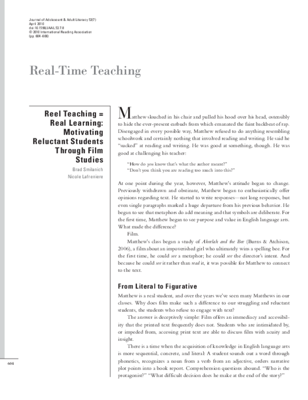 (PDF) Reel Teaching = Real Learning: Motivating Reluctant Students ...