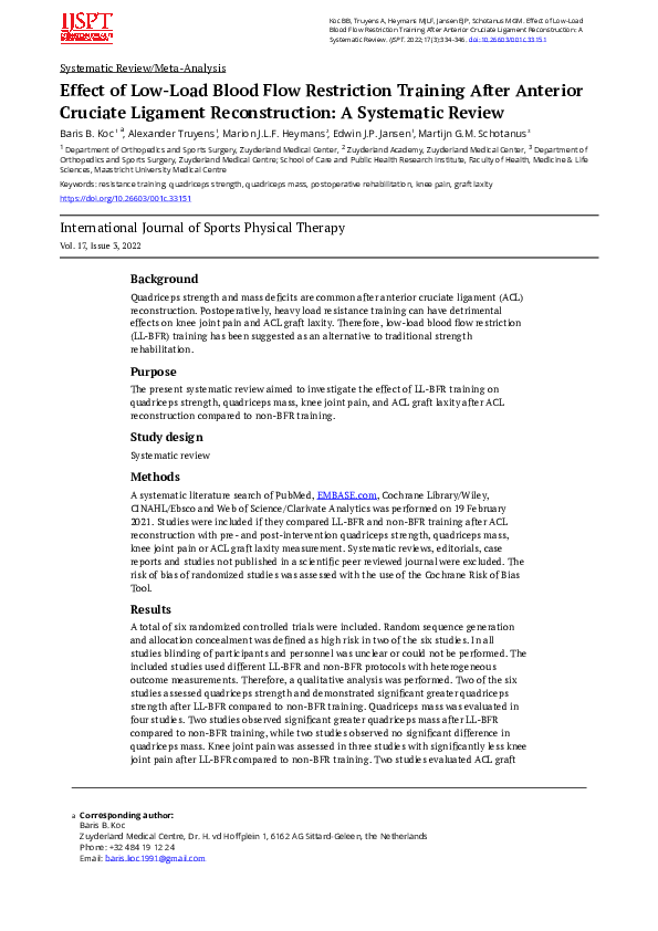 (PDF) Effect of Low-Load Blood Flow Restriction Training After Anterior Cruciate Ligament ...