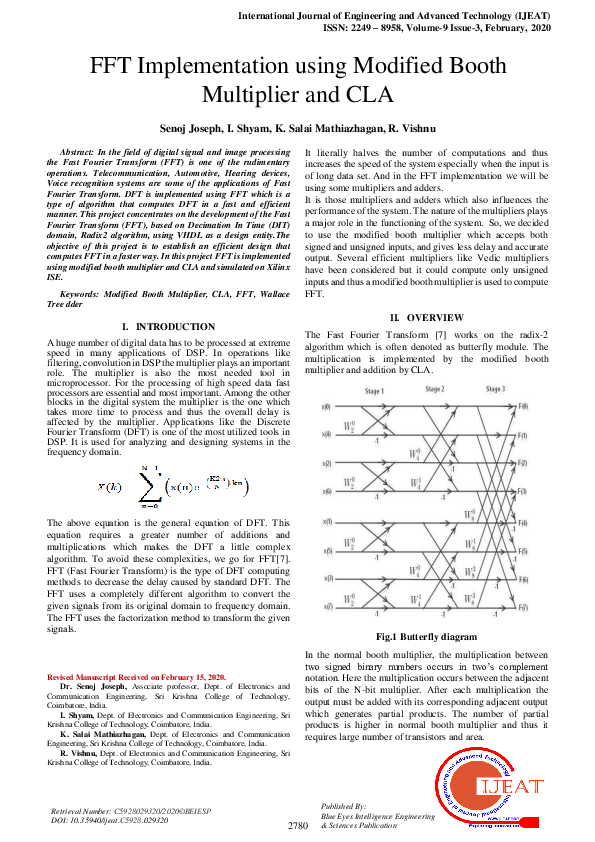 (PDF) FFT Implementation using Modified Booth Multiplier and CLA