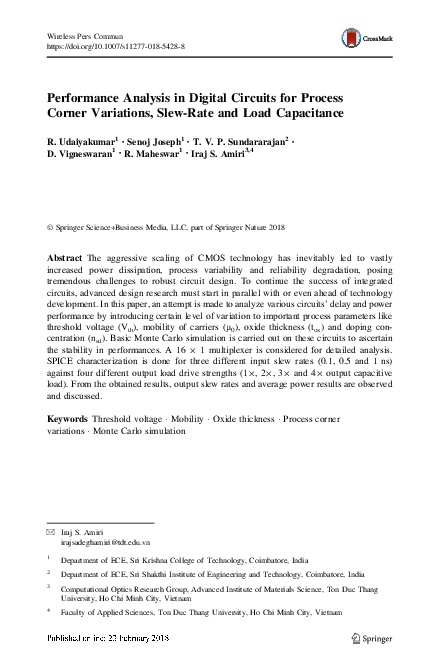 (PDF) Performance Analysis in Digital Circuits for Process Corner Variations, Slew-Rate and Load ...