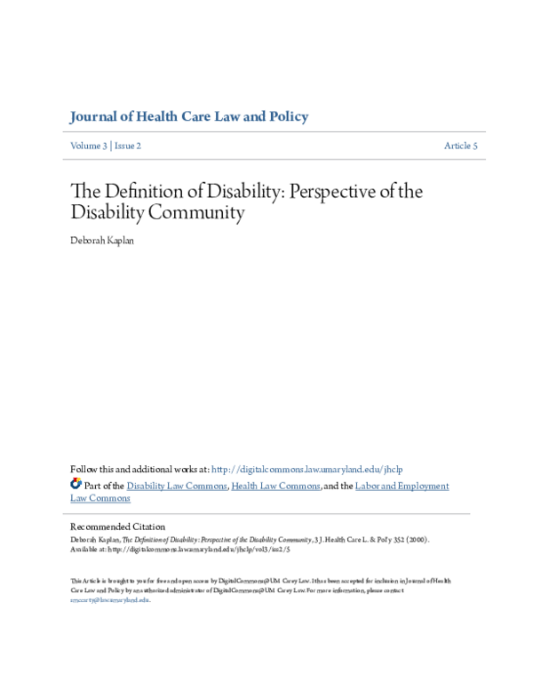 (PDF) The definition of disability: perspective of the disability community