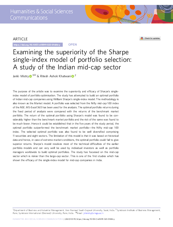 (PDF) Examining the superiority of the Sharpe single-index model of portfolio selection: A study ...