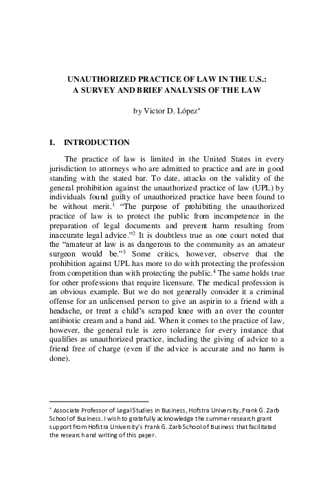 (PDF) Unauthorized Practice of Law in the US: A Survey and Brief ...