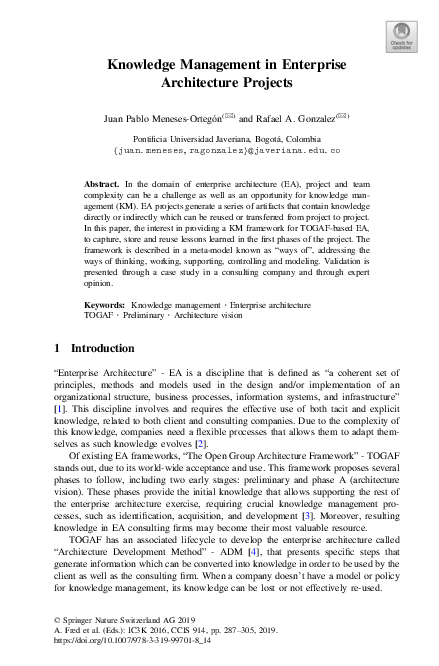 (PDF) Knowledge Management in Enterprise Architecture Projects