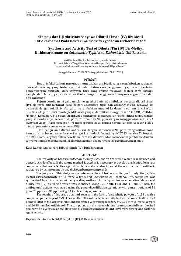 (PDF) Sintesis dan Uji Aktivitas Senyawa Dibutil Timah (IV) Bis-Metil ...