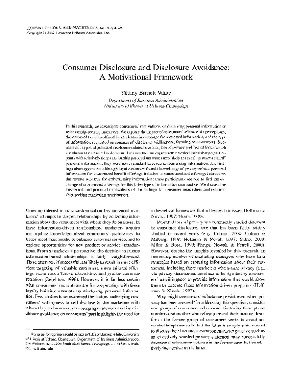 (PDF) Consumer Disclosure and Disclosure Avoidance: A Motivational ...