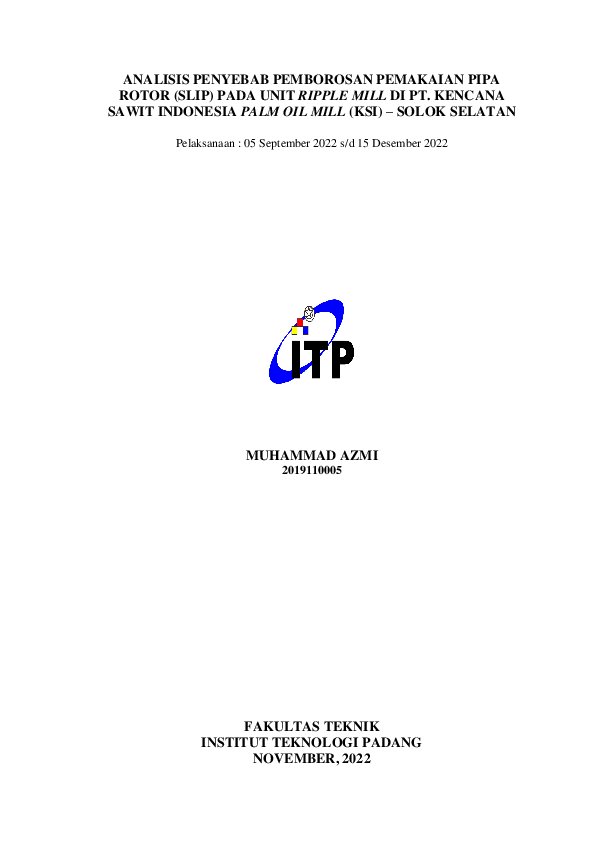 (PDF) ANALISIS PENYEBAB PEMBOROSAN PEMAKAIAN PIPA ROTOR (SLIP) PADA ...