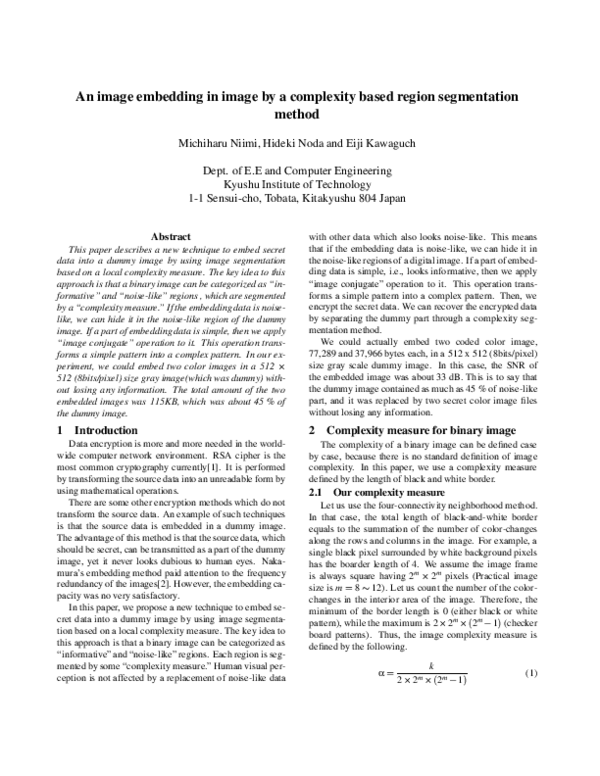 (PDF) An image embedding in image by a complexity based region segmentation method