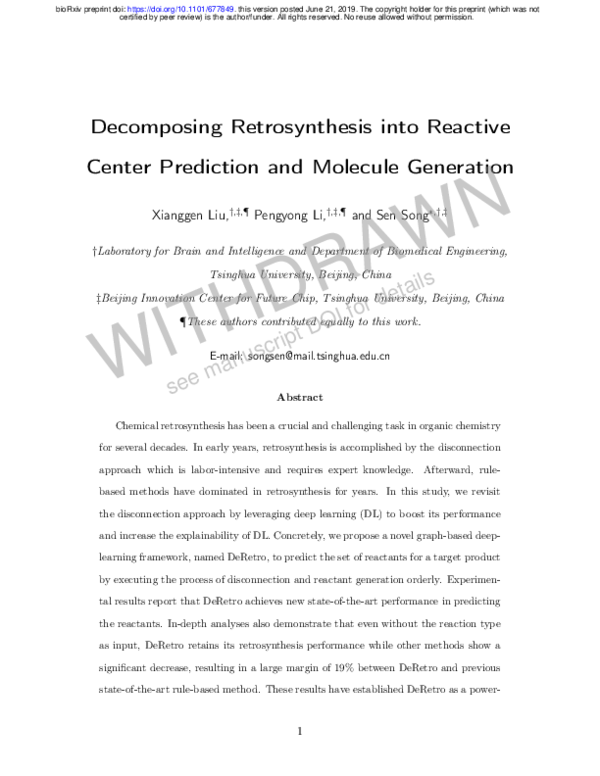 (PDF) Decomposing Retrosynthesis into Reactive Center Prediction and Molecule Generation