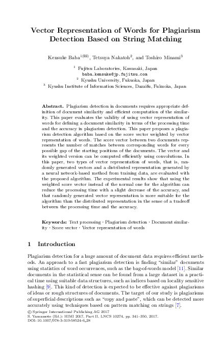 (PDF) Vector Representation of Words for Plagiarism Detection Based on String Matching