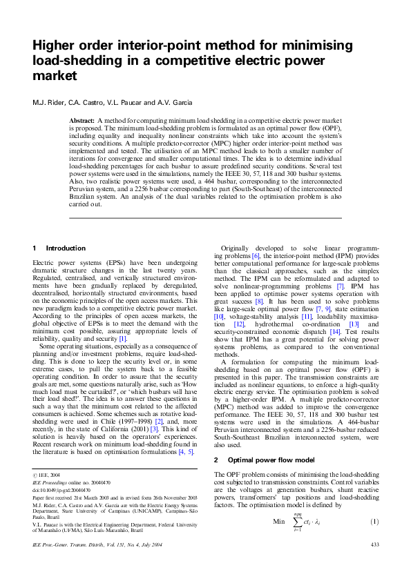 (PDF) Higher order interior-point method for minimising load-shedding in a competitive electric ...
