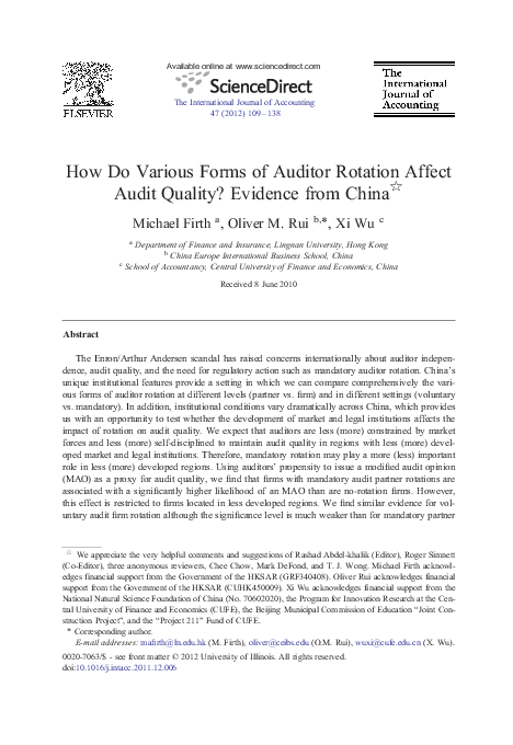 (PDF) How Do Various Forms of Auditor Rotation Affect Audit Quality ...