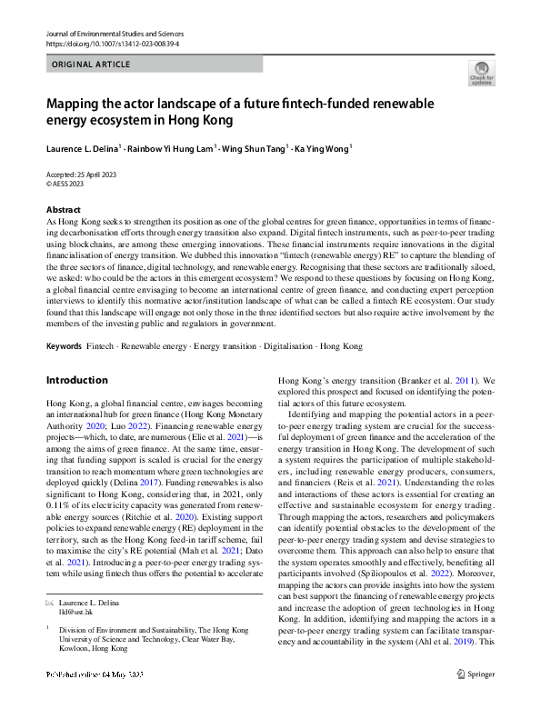 (PDF) Mapping the actor landscape of a future fintech-funded renewable ...