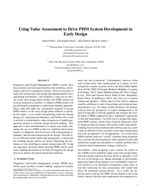 (PDF) Using Value Assessment to Drive PHM System Development in Early ...