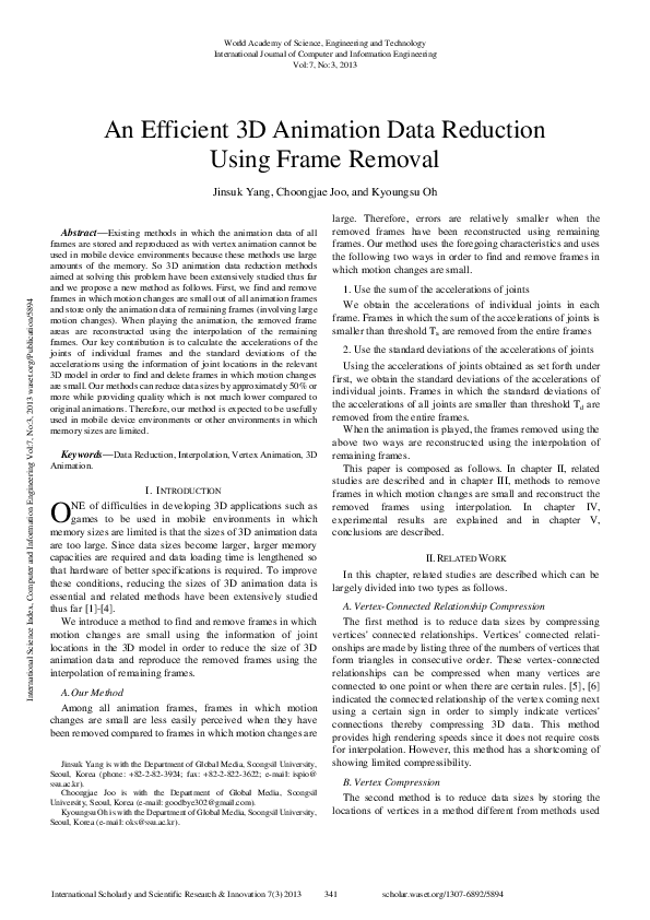 (PDF) An Efficient 3D Animation Data Reduction Using Frame Removal