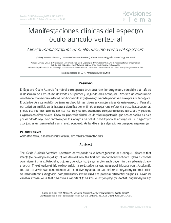 (PDF) Manifestaciones clínicas del espectro óculo aurículo vertebral