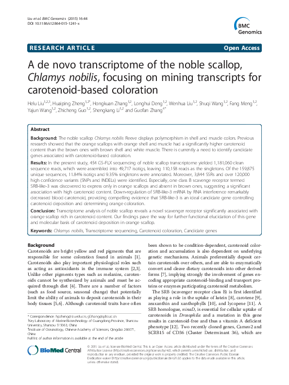 (PDF) A de novo transcriptome of the noble scallop, Chlamys nobilis ...