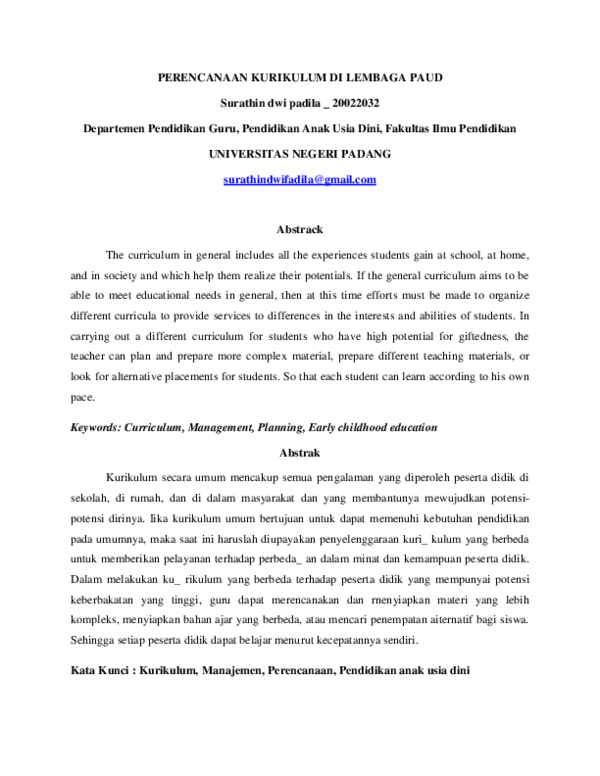 (PDF) UTS MANAJEMEN PAUD PERENCANAAN KURIKULUM DI LEMBAGA PAUD