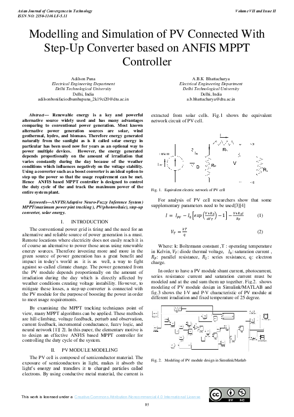 (PDF) Modelling And Simulation Of PV Connected With Step-Up Converter Based On ANFIS MPPT Controller