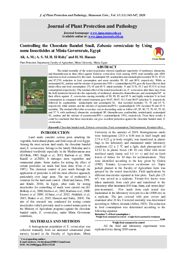(PDF) Controlling the Chocolate Banded Snail, Eobania vermiculata by ...