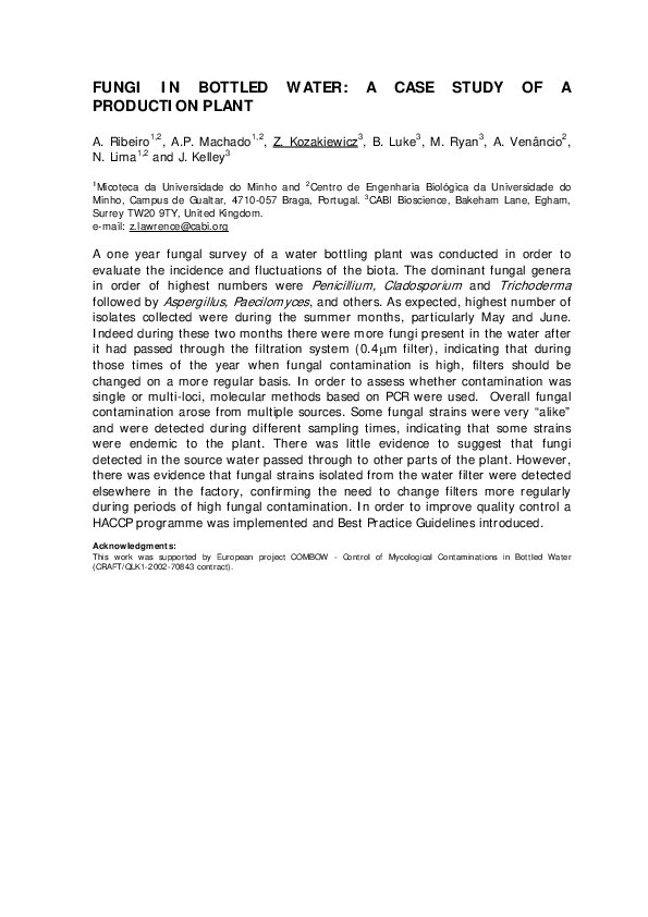 (PDF) Fungi in bottled water: A case study of a production plant