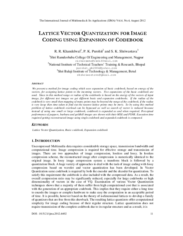 (PDF) Lattice Vector Quantization for Image Coding Using Expansion of Codebook