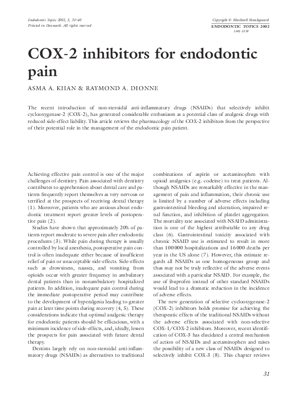 (PDF) COX-2 inhibitors for endodontic pain