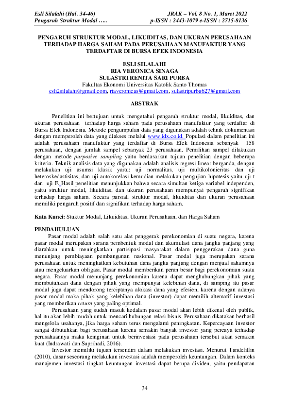 (PDF) Pengaruh Struktur Modal, Likuiditas, Dan Ukuran Perusahaan Terhadap Harga Saham Pada ...