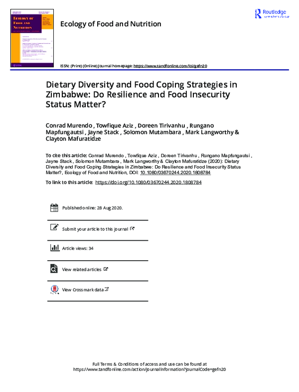(PDF) Dietary Diversity and Food Coping Strategies in Zimbabwe: Do ...