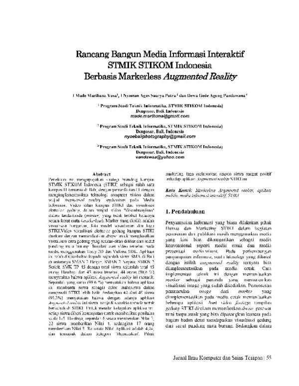 Pdf Rancang Bangun Media Informasi Interaktif Stmik Stikom Indonesia Berbasis Markerless
