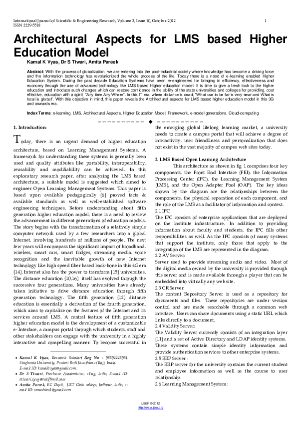(PDF) Architectural Aspects for LMS based Higher Education Model