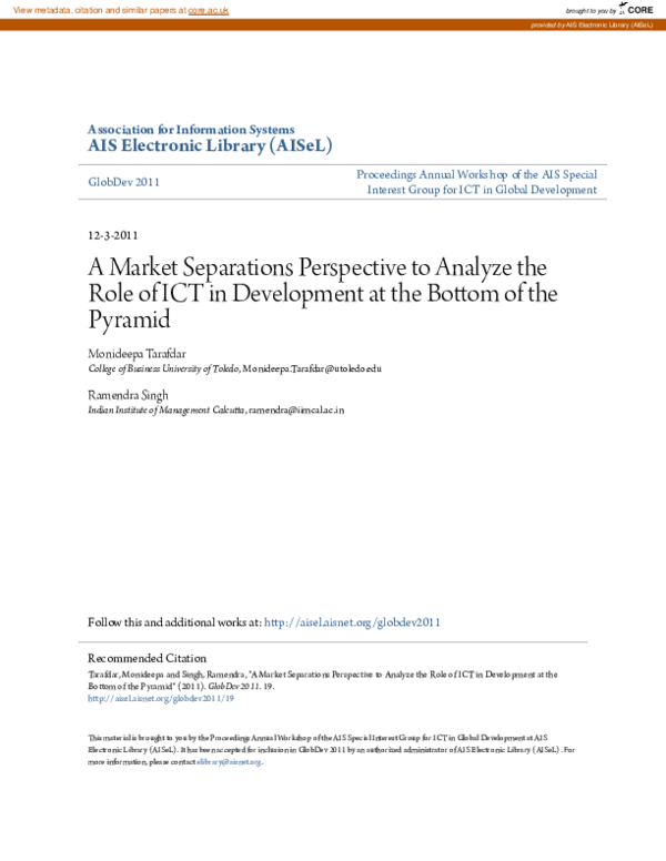 (PDF) A Market Separations Perspective to Analyze the Role of ICT in ...