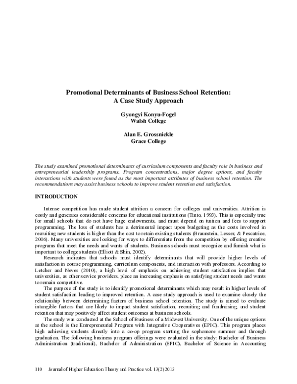 (PDF) Promotional Determinants of Business School Retention: A Case ...