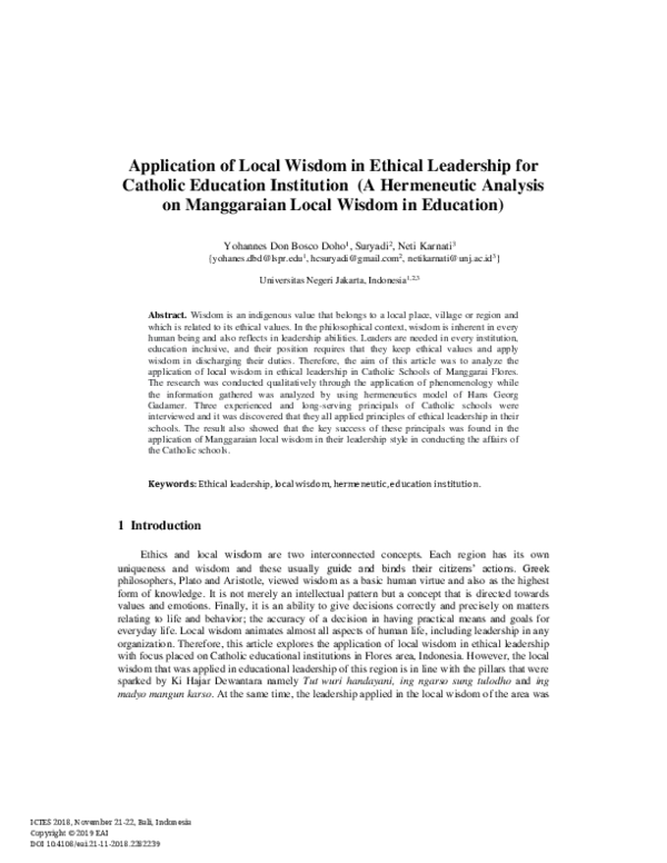 (PDF) Application of Local Wisdom in Ethical Leadership for Catholic ...