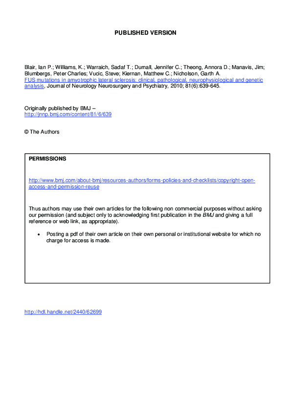 (PDF) FUS mutations in amyotrophic lateral sclerosis: clinical ...