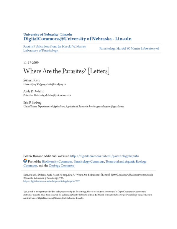 (PDF) Where Are the Parasites? [Letters]