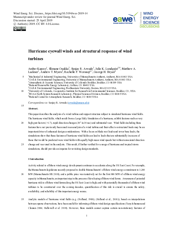 (PDF) Hurricane eyewall winds and structural response of wind turbines | Slimane Ouakka ...
