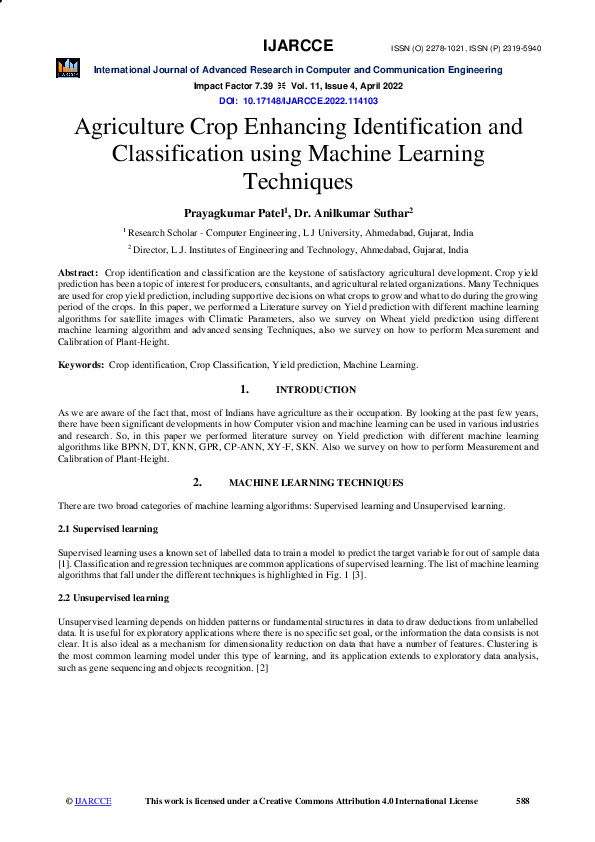 (PDF) Agriculture Crop Enhancing Identification and Classification ...