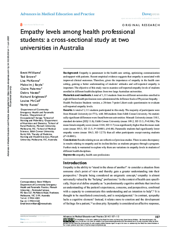 (PDF) Empathy levels among health professional students: a cross ...