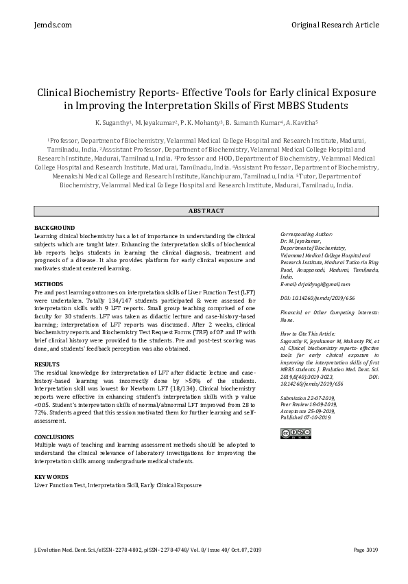 (PDF) Clinical Biochemistry Reports- Effective Tools for Early clinical ...
