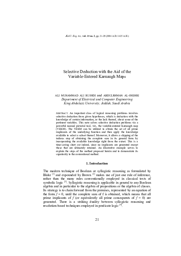 Pdf Selective Deduction With The Aid Of The Variable Entered Karnaugh Maps Abdulrhman Al