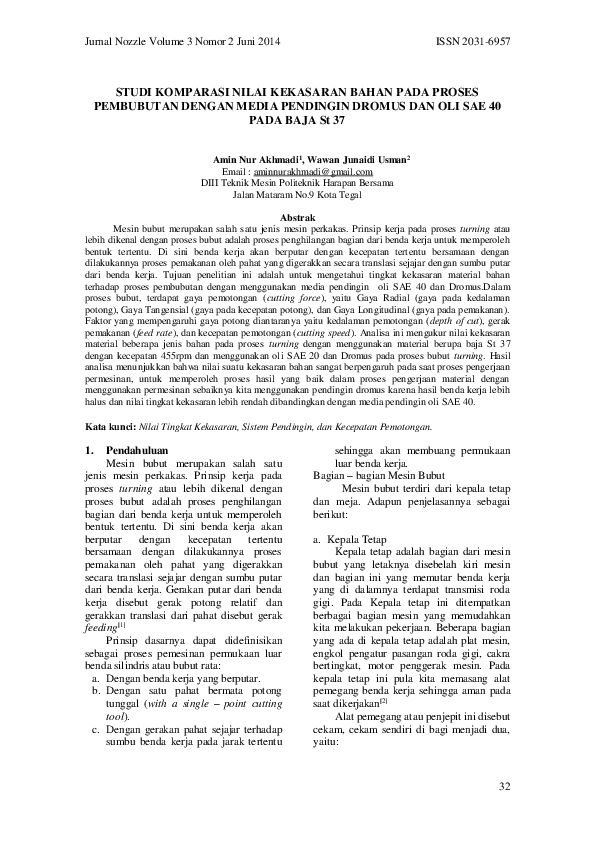 (PDF) STUDI KOMPARASI NILAI KEKASARAN BAHAN PADA PROSES PEMBUBUTAN ...