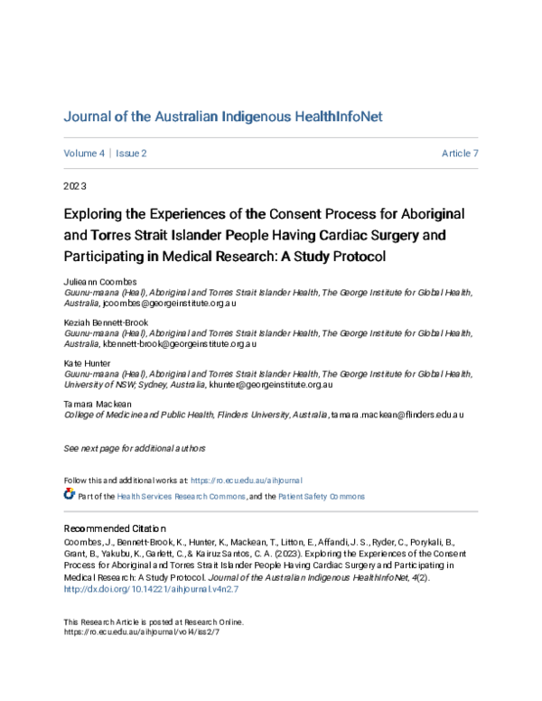 (PDF) Exploring the Experiences of the Consent Process for Aboriginal ...