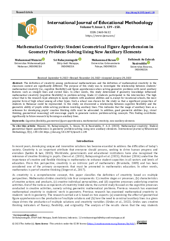 (PDF) Mathematical Creativity: Student Geometrical Figure Apprehension ...