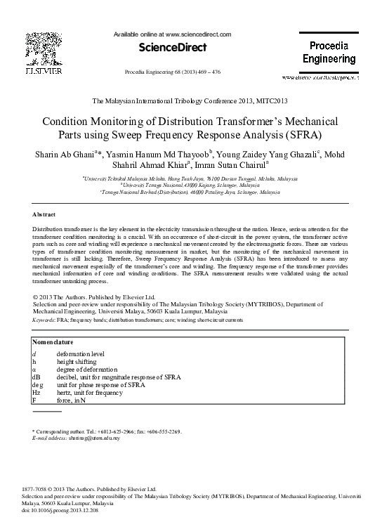 (PDF) Condition Monitoring of Distribution Transformer's Mechanical Parts Using Sweep Frequency ...