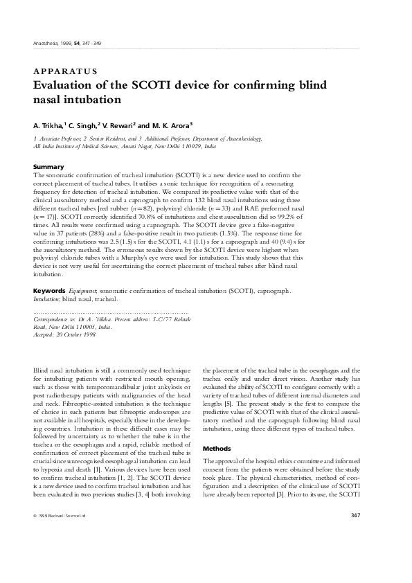 (PDF) Evaluation of the SCOTI device for confirming blind nasal intubation