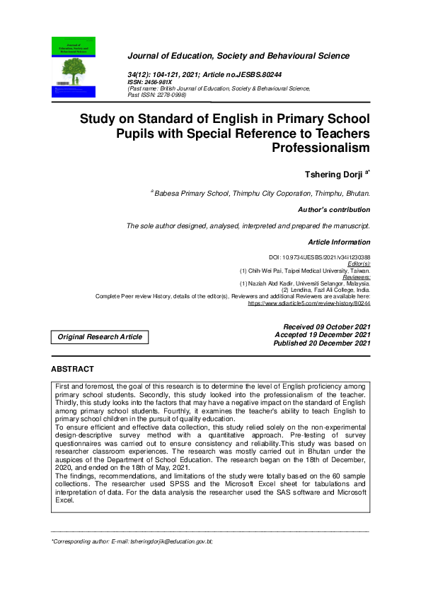 (PDF) Study on Standard of English in Primary School Pupils with ...